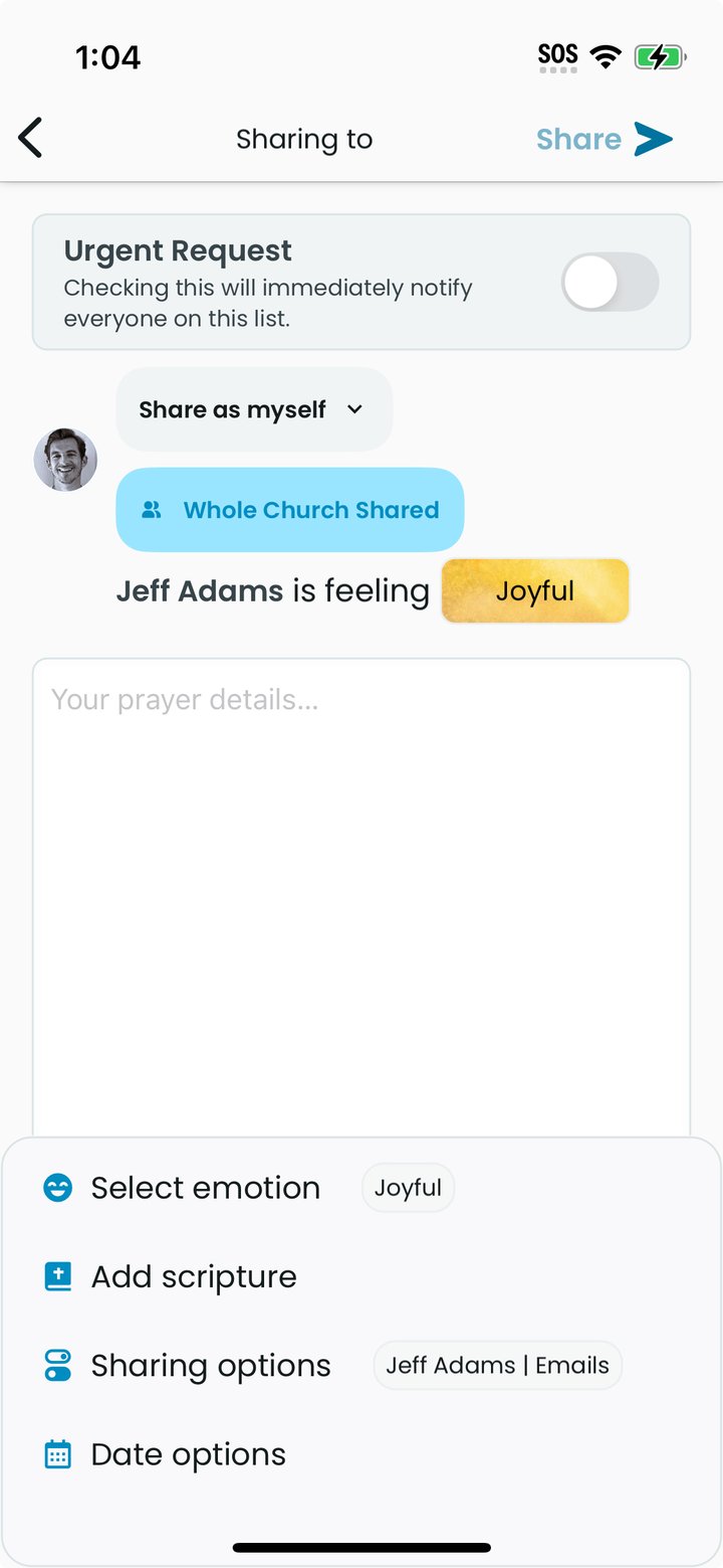 How do I share a prayer request?